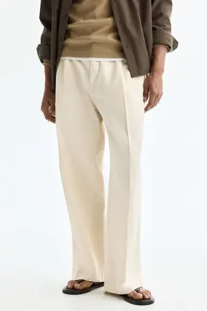 H&m Loose Fit Linen-blend Wide-leg Trousers - Cream