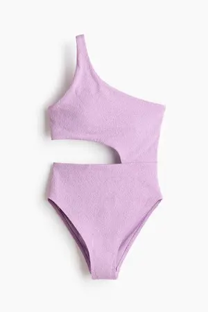 H&m One-shoulder Cut-out High-leg Swimsuit - Light Purple