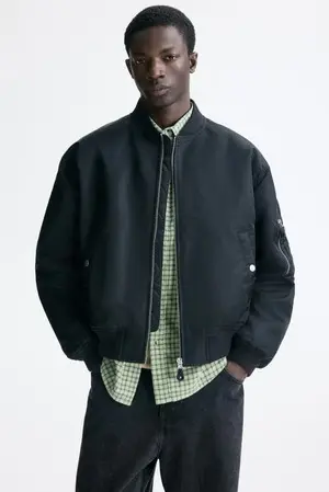 H&m Padded Nylon Bomber Jacket - Black