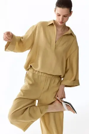 H&m Straight Lyocell-blend Ankle-length Trousers