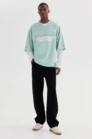 H&m Oversized Fit Printed Mesh T-shirt - Mint Green/system