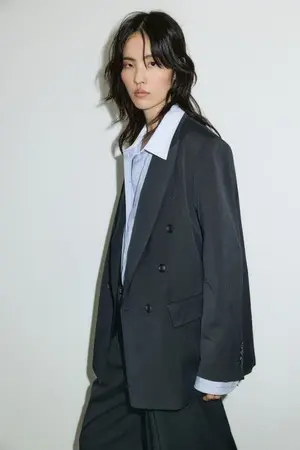 H&M Oversized Twill Blazer With Peak Lapels
