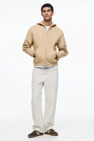 H&M Loose Fit Zip-through Hoodie - Beige