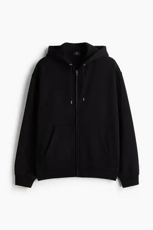 H&M Loose Fit Zip-through Hoodie - Black