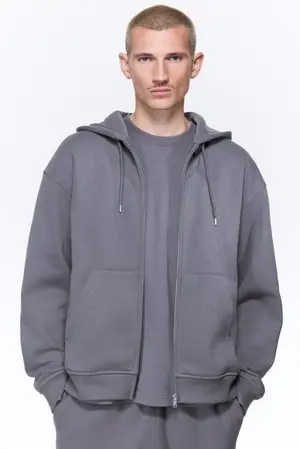 H&M Loose Fit Zip-through Hoodie - Dark Gray