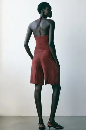 H&m Knee-length Pleated Bermuda Shorts - Rust Brown