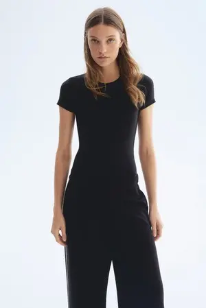 H&m Short-sleeved Microfibre Bodysuit - Black