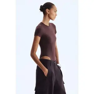 H&M Short-sleeved Microfibre Body - Dark Brown