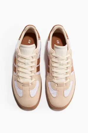 H&M Low Top Lace-up Sneakers - Beige/white