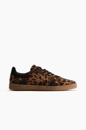 H&M Low Top Lace-up Sneakers - Brown/leopard Print