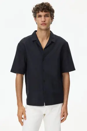 H&M Relaxed-fit Linen-blend Resort Shirt - Black