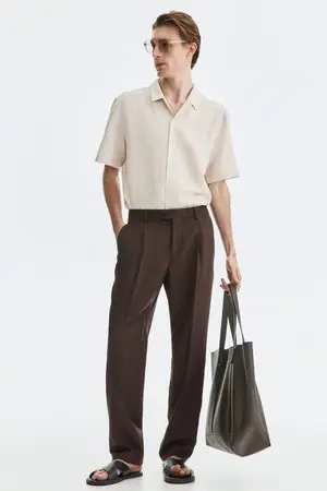 H&M Relaxed Fit Linen-blend Resort Shirt - Light Beige
