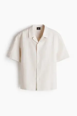 H&M Relaxed Fit Linen-blend Resort Shirt - Light Beige