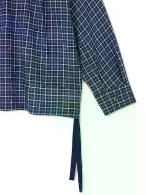 STUDIO TOMBOY Checked Seersucker Drawstring Hem Hoodie - Blue