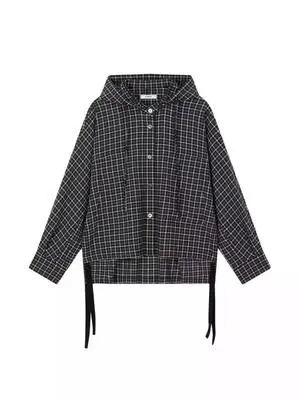 STUDIO TOMBOY Check-pattern Hooded Shirt With Drawstring And Tie-fastening Side Slits