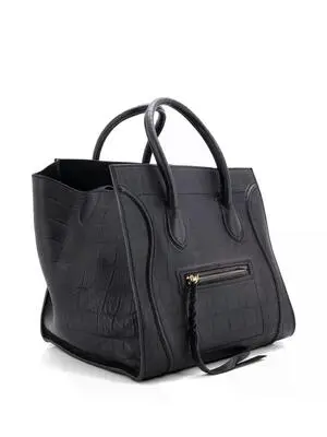 Celine Crocodile Embossed Leather Medium Tote Bag - Black