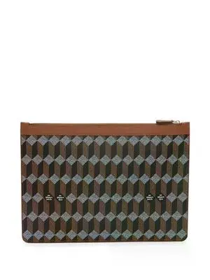AU DEPART Geometric Print Leather Trim Clutch Bag