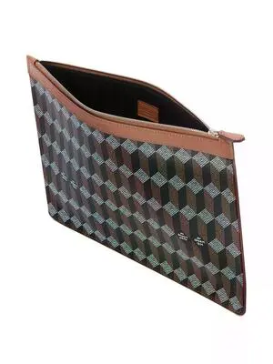 AU DEPART Geometric Print Leather Trim Clutch Bag