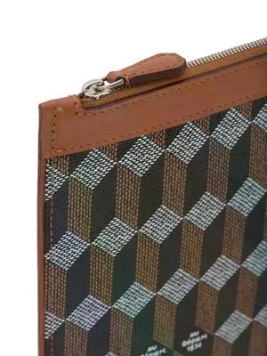 AU DEPART Geometric Print Leather Trim Clutch Bag