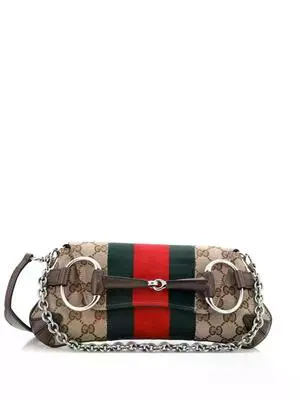 Gucci Horsebit Nm Web Chain Clutch Gg Canvas Small Shoulder Bag
