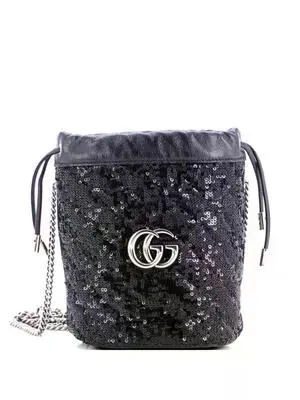 Gucci Gg Marmont Sequined Mini Bucket Bag - Black