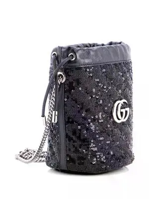 Gucci Gg Marmont Sequined Mini Bucket Bag - Black