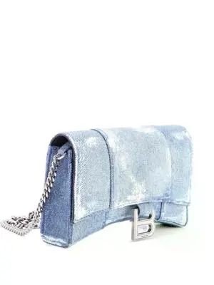 Balenciaga Hourglass Chain Wallet Denim Printed Leather Shoulder Bag - Blue