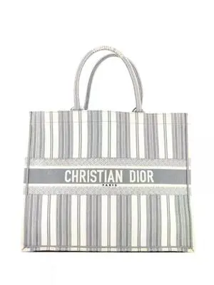 Dior Book Bayadere Stripe Embroidered Canvas Large Tote Bag