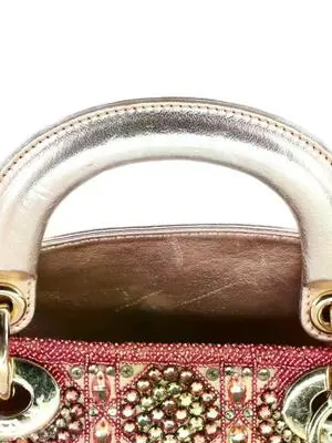 Dior Lady Beaded Satin Mini Satchel With Chain Strap - Metallic