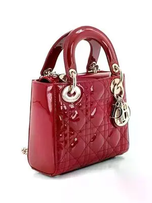 Dior Lady Chain Bag Cannage Quilt Patent Mini Satchel - Red