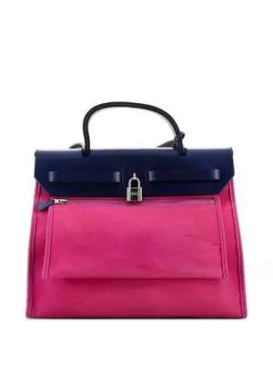 Hermès Herbag Zip Leather And Toile 31 Shoulder Bag - Blue