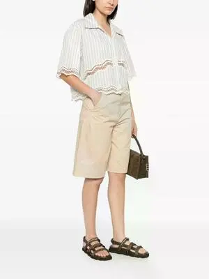 Sandro Cotton Bermuda Shorts With Floral Appliqu