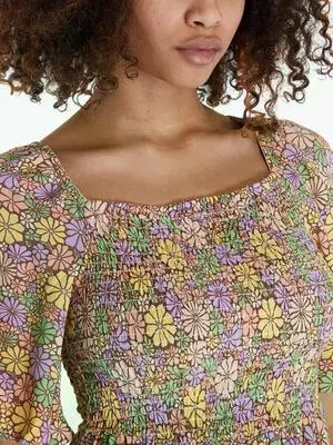 Roxy Floral Print Square Neck Flared Sleeve Dress