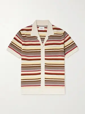 Nn07 Lars 60019 Camp-collar Striped Organic Cotton Shirt