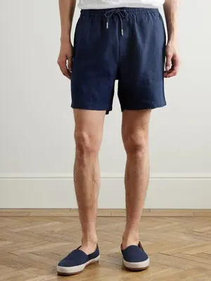 Nn07 Gregor 1454 Straight-leg Linen Drawstring Shorts - Blue