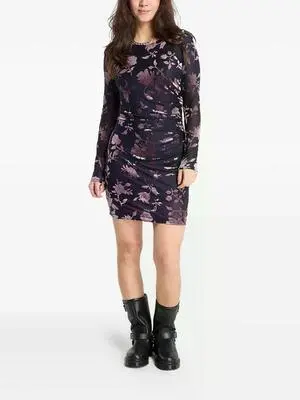 Desigual Floral Print Long Sleeve Mini Dress - Blue