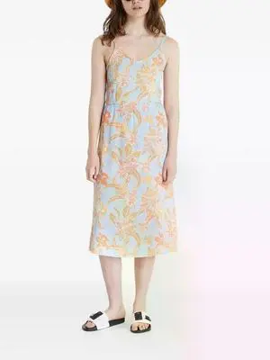 Roxy Land Of All Floral-print Shirred-back Midi Dress - Blue