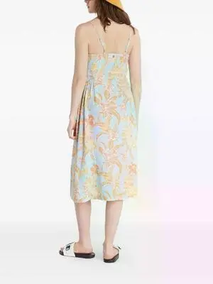 Roxy Land Of All Floral-print Shirred-back Midi Dress - Blue