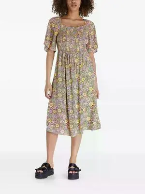 Roxy Floral Print Square Neck Flared Sleeve Dress
