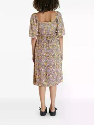 Roxy Floral Print Square Neck Flared Sleeve Dress