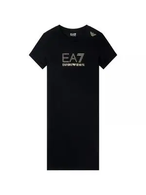 EA7 Crewneck Mini Dress With Logo Detail - Black