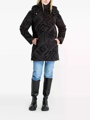 Desigual Long-sleeve Padded Coat With Slogan Print And Detachable Hood