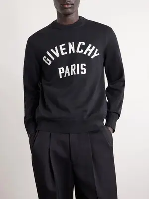 Givenchy Logo Intarsia Cotton-blend Sweater - Black