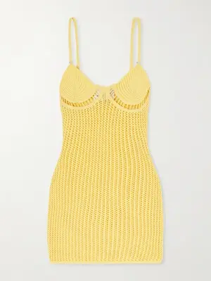 Attico Crocheted Cotton-blend Mini Dress - Yellow