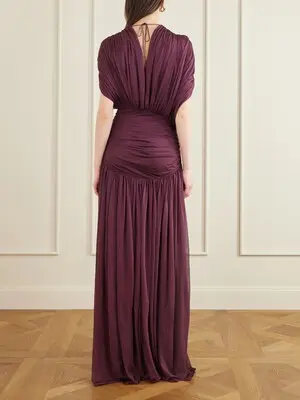 Tove Gathered Chiffon Gown - Burgundy