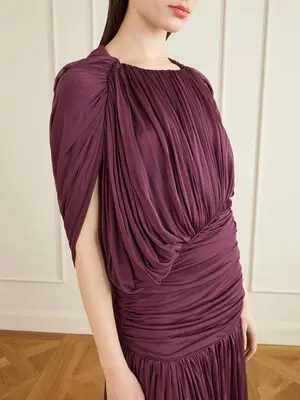 Tove Gathered Chiffon Gown - Burgundy