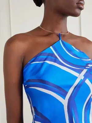 Themis Z Elysia Asymmetric Printed Silk-blend Satin Top