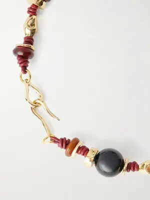 Tohum Design Gold-plated, Onyx, Leather And Seashell Beaded Necklace - Neutrals