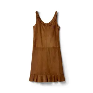 Miu Miu Waxed Suede Dress With Ruffled Neckline And Hem