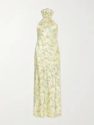 Rixo Dune Floral-embroidered Satin Maxi Dress